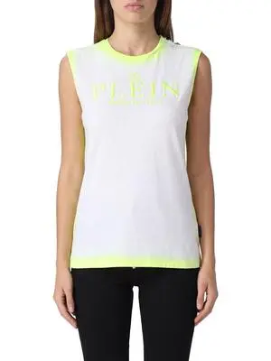 Philipp Plein Sleeveless Slim Fit Top In Cotton With Hexagon Logo - White