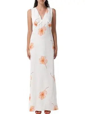 MAR DE MARGARITAS Long Viscose Floral Print Dress - Black