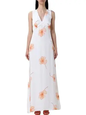 MAR DE MARGARITAS Long Viscose Floral Print Dress - Peach