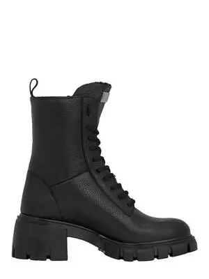 Philipp Plein Grained Leather Lace-up Combat Boots With Lug Sole - Black