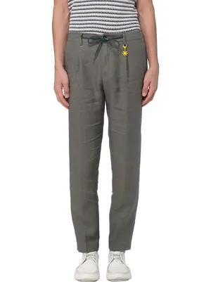 MANUEL RITZ Linen Slim Fit Trousers With Drawstring - Green