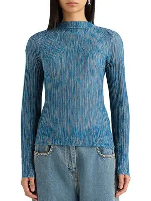 Momoni Momonì Pleated Viscose Lurex Jumper Turquoise