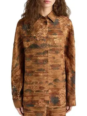 Momoni Printed Viscose Silk Blend Shirt - Brown
