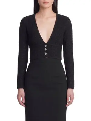 Alessandra Rich Cropped Virgin Wool Blend Top - Black