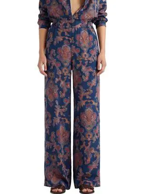 Momoni Striped Silk Palazzo Trousers - Blue