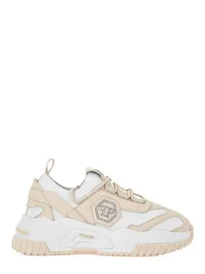 Philipp Plein Low-top Sneakers In Crochet Knit With Bi Monogram Pattern - Milk