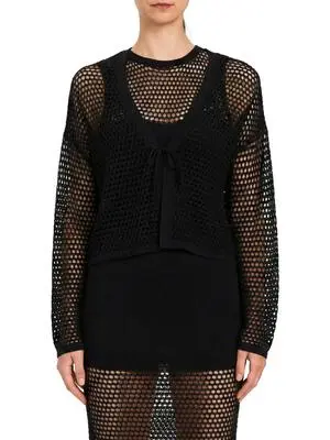 TWINSET Viscose Blend Openwork Cardigan - Black