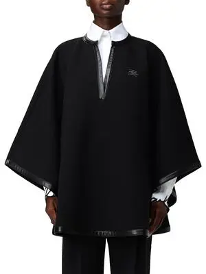 Karl Lagerfeld Cape With Leather Trim - Black
