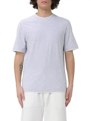 Brunello Cucinelli Crewneck Cotton T-shirt With Contrast Trims - Grey 1