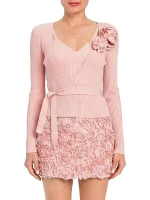 TWINSET Cotton Blend V-neck Long Sleeve Belted Top And Skirt Set - Pink