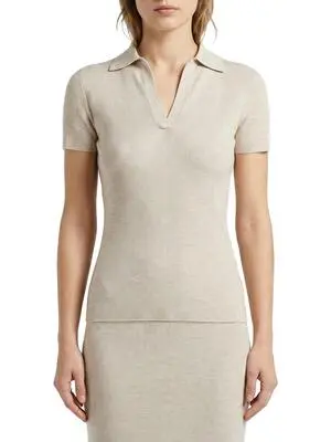 Max Mara Ribbed Polo Shirt With Classic Collar - Beige