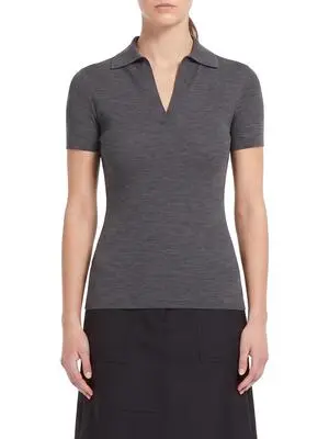 Max Mara Max Mara Ribbed Knit Polo Shirt Grey