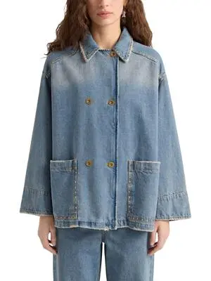 Momoni Denim Double Breasted Jacket - Blue