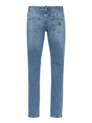 Philipp Plein Distressed Slim Fit Skinny Jeans In Cotton Denim - Blue