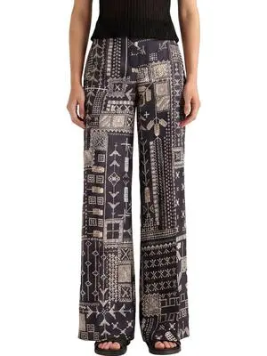 Momoni Wide-leg Trousers With Abstract Ethnic Print - Black