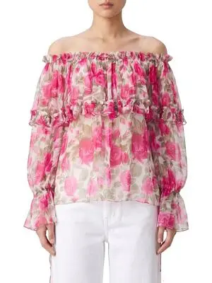 Chloé Off-the-shoulder Floral Silk Blouse - Pink