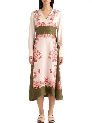 Momoni Printed Silk Midi Dress - Cream