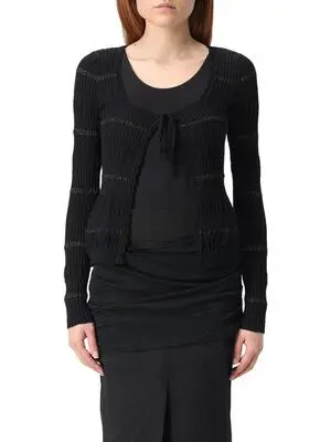 Pinko Ribbed Knit Cardigan With Tie Detail - Black