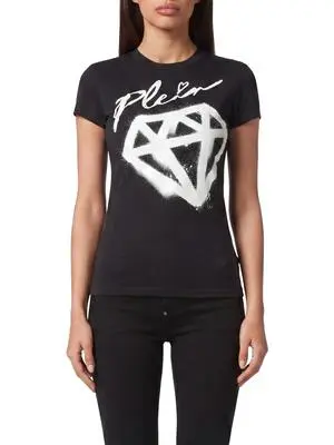 Philipp Plein Slim Fit Stretch Cotton T-shirt With Graphic Logo - Black