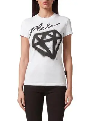 Philipp Plein Slim Fit Stretch Cotton T-shirt With Graphic Logo - White