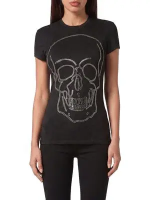 Philipp Plein Slim Fit Cotton T-shirt With Skull Print And Rhinestones - White 1