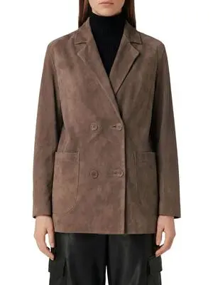 SALVATORE SANTORO Double-breasted Suede Blazer - Brown