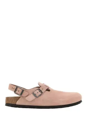 BIRKENSTOCK Suede Buckled Clogs - Pink