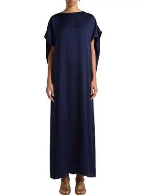 Momoni Momonì Satin Long Dress Blue