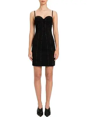 TWINSET Viscose Blend Rhinestone Embellished Mini Dress - Black
