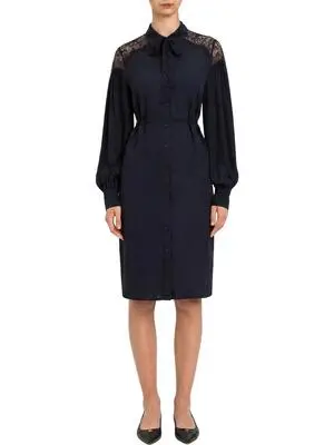 TWINSET Viscose Shirt Dress With Lace Inserts - Blue