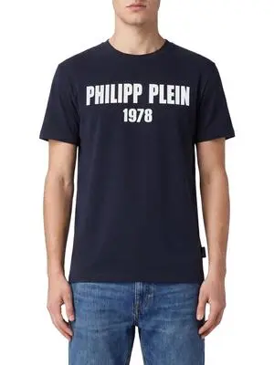Philipp Plein Cotton T-shirt With Contrasting Logo Lettering Print On The Chest - Blue