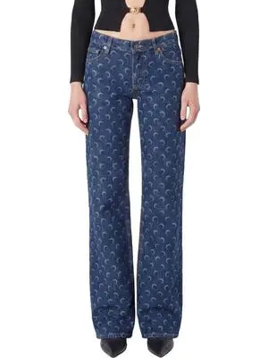 MARINE SERRE Monogram Print Denim Flared Jeans - Blue