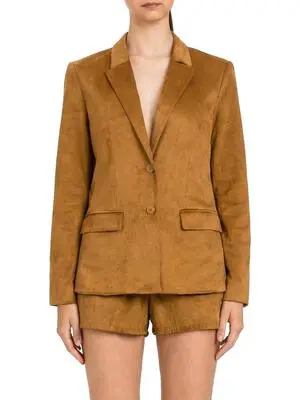 TWINSET Single-breasted Suede Blazer - Brown