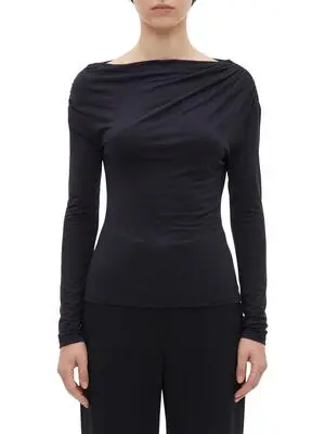 Patrizia Pepe Long Sleeve Modal Knit Top - Black