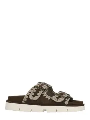 Mou Suede Sandals With Double Buckle Closure - Brown