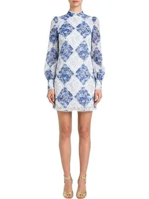TWINSET Floral Print High Neck Mini Dress - Blue