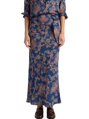 Momoni Long Silk Paisley Skirt - Blue