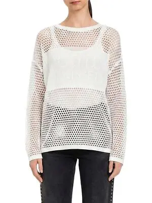 TWINSET Perforated Mesh Top With Embroidered Logo - White