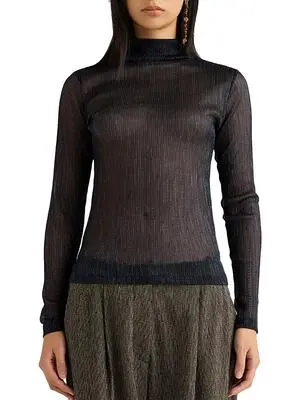 Momoni Polyester Ribbed Turtleneck Top - Blue