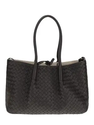 Bottega Veneta Woven Leather Shoulder Bag - Coffee