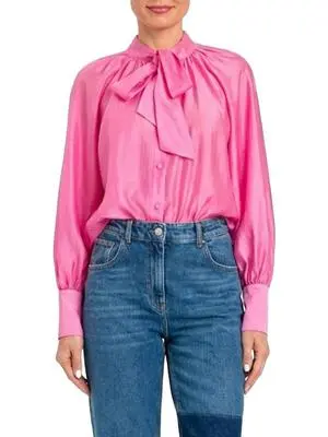 TWINSET Satin Shirt With Pussybow Collar - Pink