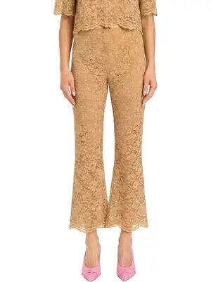 TWINSET Lace Cropped Flare Trousers - Beige