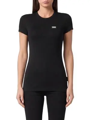 Philipp Plein Slim Fit Stretch Cotton T-shirt With Crew Neck And Logo - Black