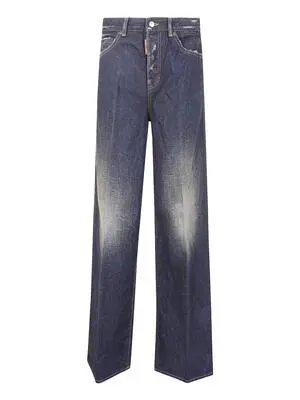 Dsquared2 Distressed Wide-leg Jeans - Navy