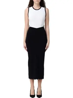 TWINSET Bi-color Sheath Midi Dress In Viscose Blend - Black