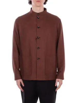Tagliatore Linen Band Collar Jacket - Brown