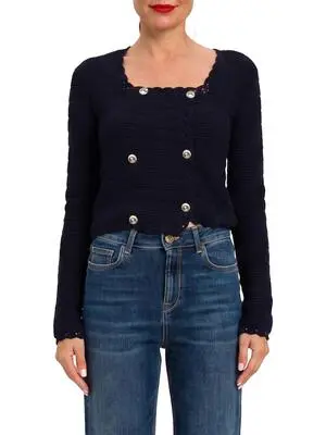 TWINSET Viscose Blend Double-breasted Jacket With Metal Buttons - Blue
