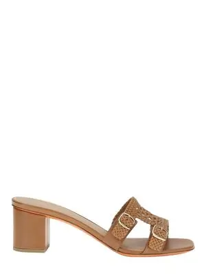 Santoni Woven Leather Mules With Buckle Detail - Brown
