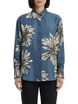 Brunello Cucinelli Floral Print Silk Shirt - Blue