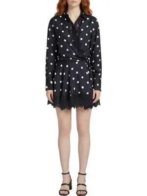 Sportmax Polka Dot Silk Wrap Dress With Lace Detail - Black
